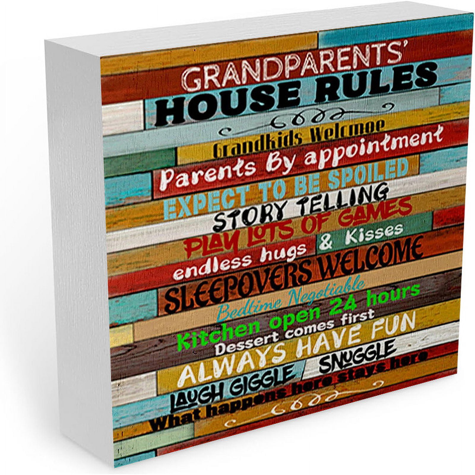 Grandparent S House Rules Wooden Box Sign Decor Farmhouse Wood Block ...