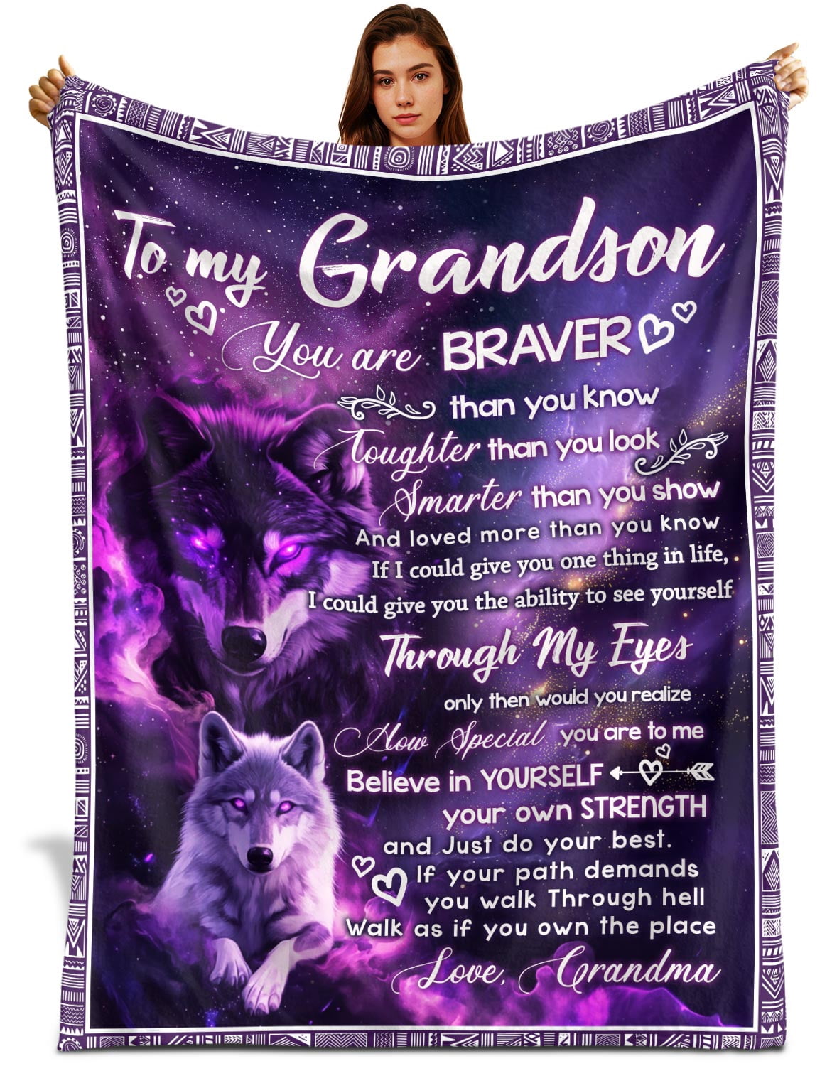 To My Grandson Blanket from Grandma, Wolf Design Fleece Throw with ...