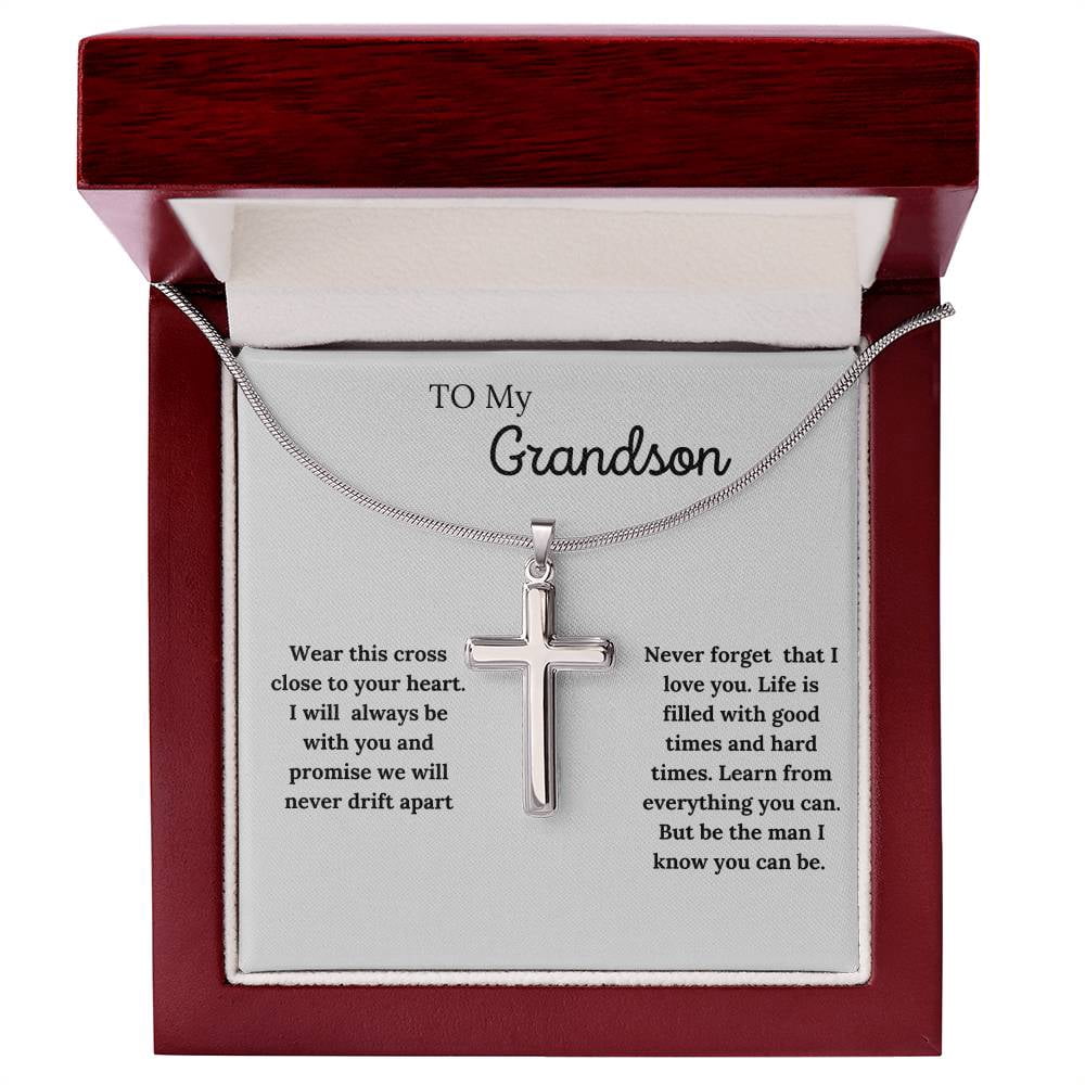 Grandson Cross Necklace - Artisan Cross Necklace - Gift Box & Message ...