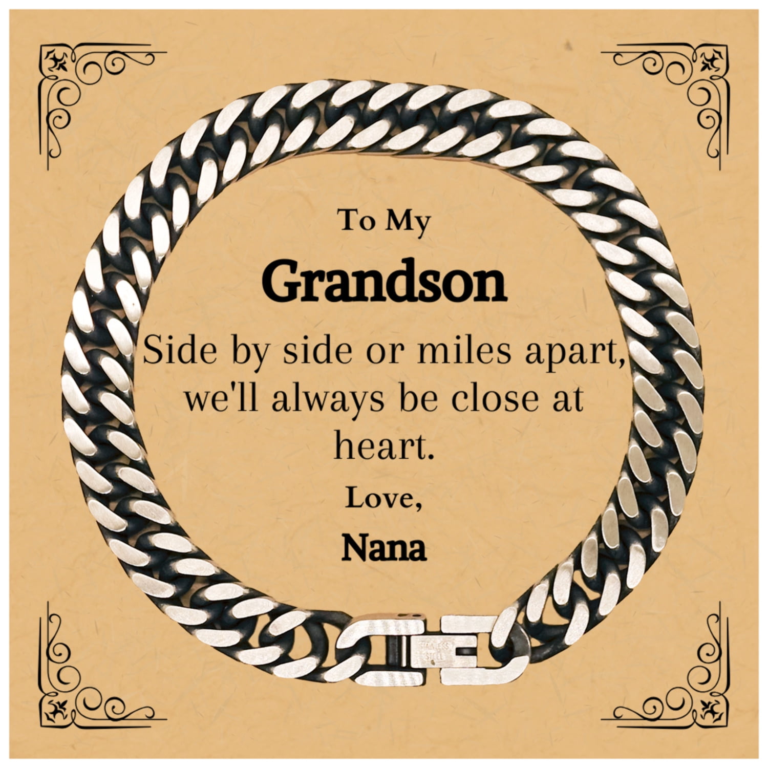 Grandson Engraved Cuban Link Chain Bracelet - Side by side or miles ...