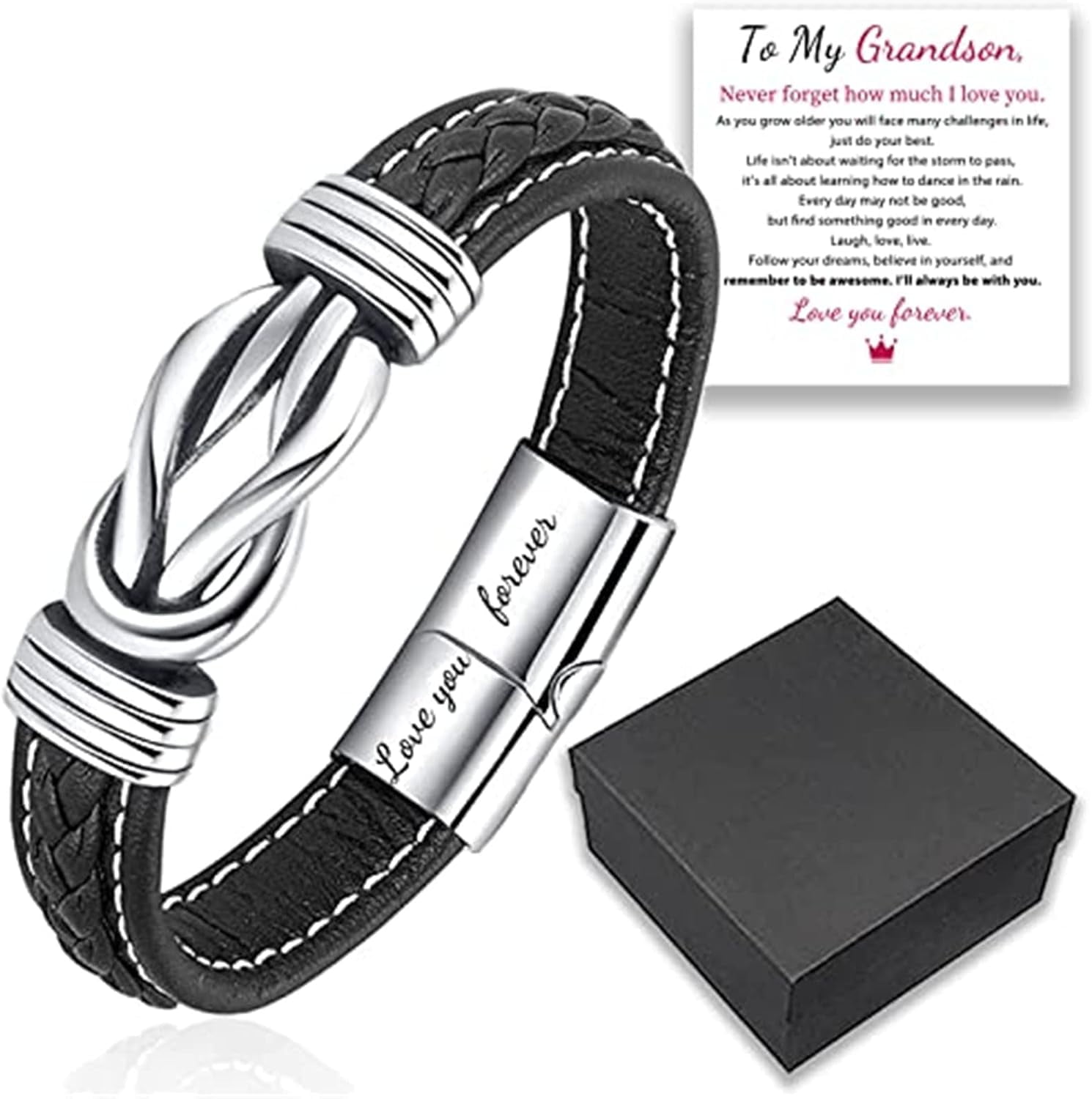 To My Grandson Love You Forever Linked Braided Leather Bracelet ...