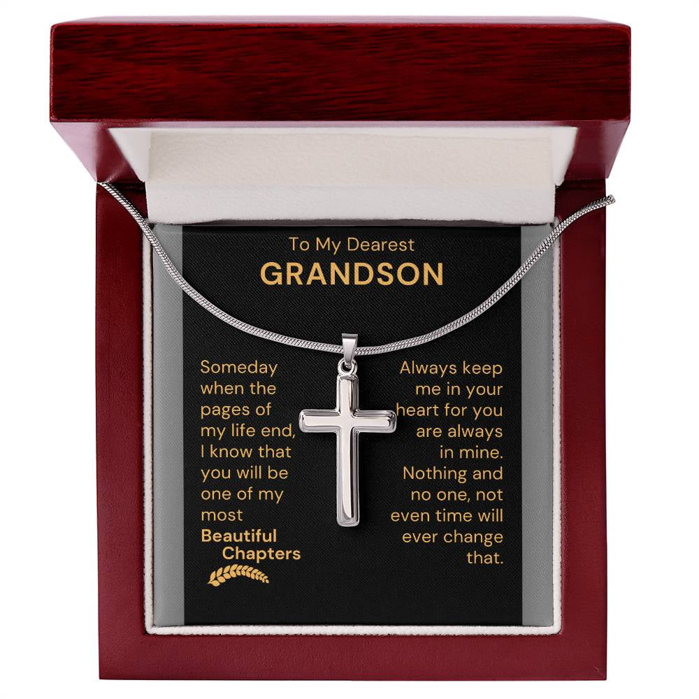 Grandson, Most Beautiful Chapters - Artisan Cross Necklace - Gift Box ...
