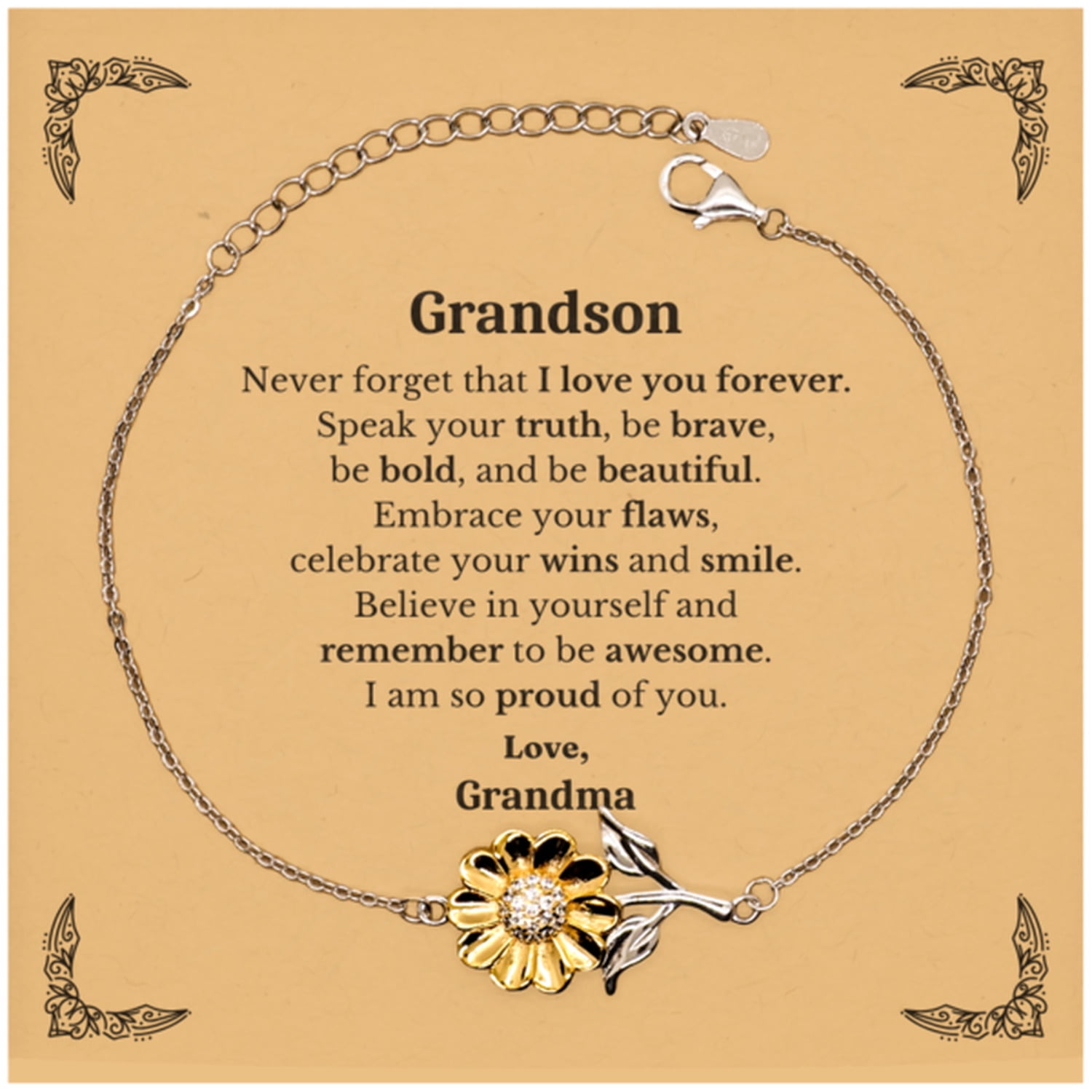 Grandson Sunflower Bracelet, Never forget that I love you forever ...