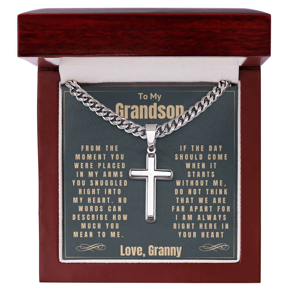 Grandson(s) - Snuggled Right In - Cross Necklace - Love Granny - Cuban ...
