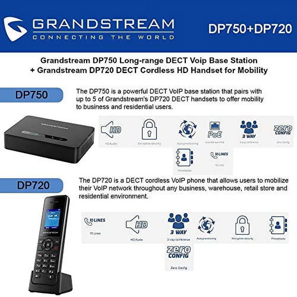 Grandstream DP750 Long-Range DECT Base Station + DP720 DECT Cordless HD ...