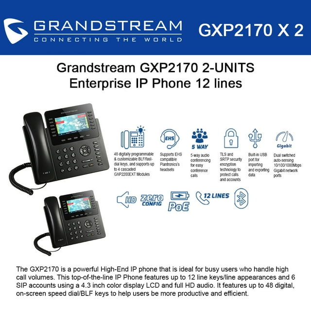 Grandstream GXP2170 IP Phone, Wired/Wireless, Bluetooth, Wall Mountable - Walmart.com