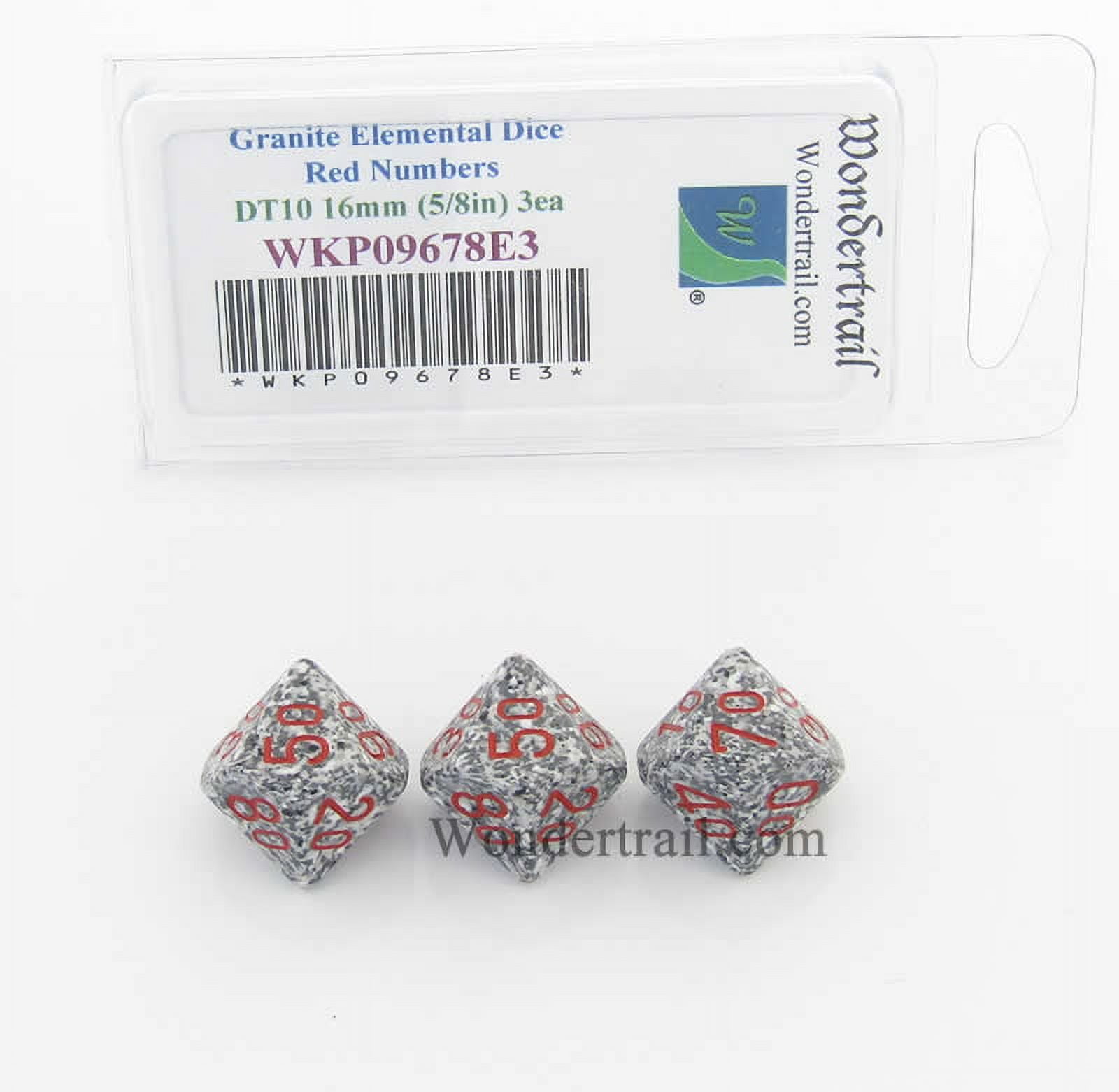 Granite Elemental Dice with Red Numbers DT10 16mm (5/8in) Pack of 3 ...