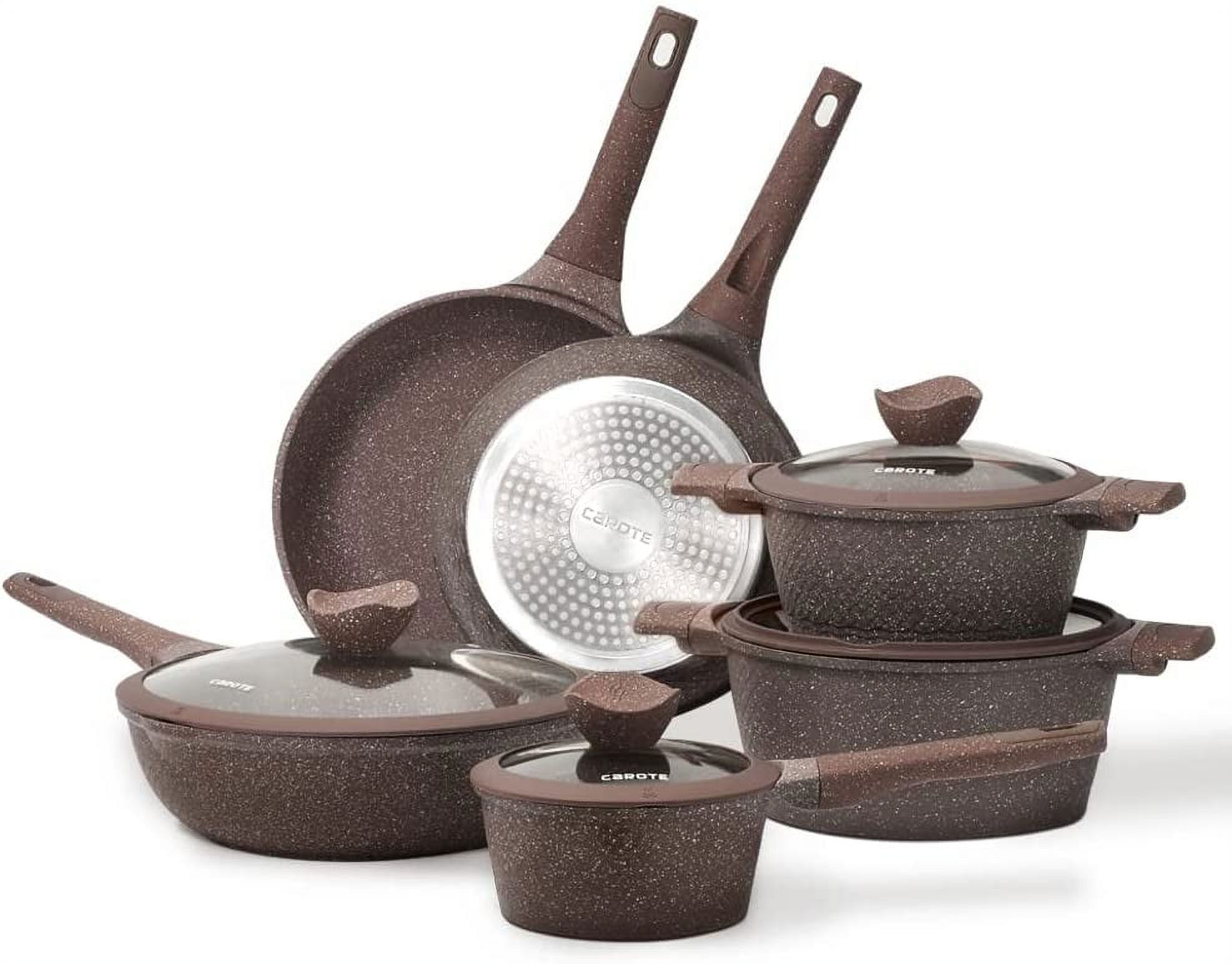 Granite Nonstick Cookware Sets, 10 Pcs Pots and Pans Set Nonstick ...