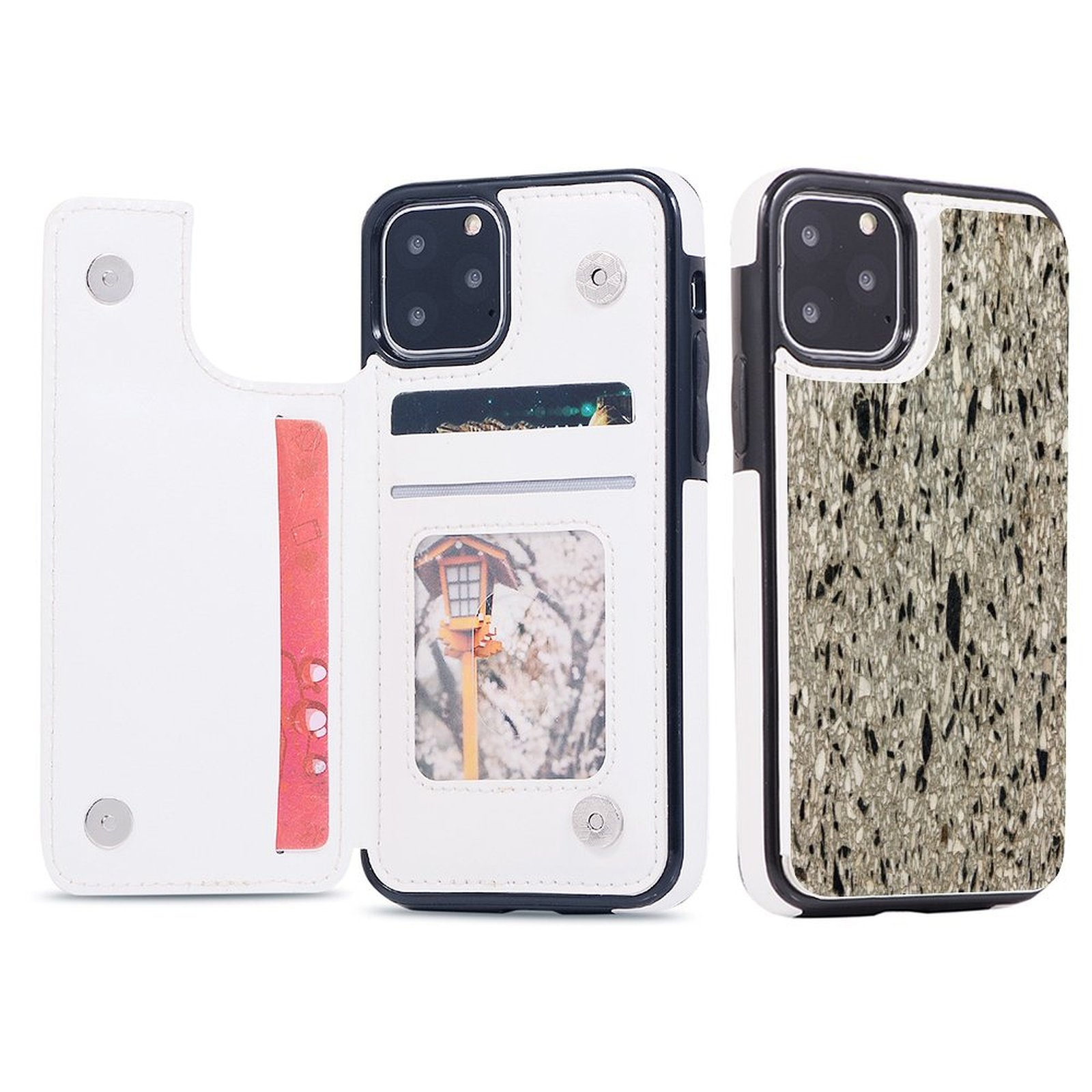 Granite Pattern Leather Wallet Case for iPhone 16 15 14 13 12 11 Pro ...