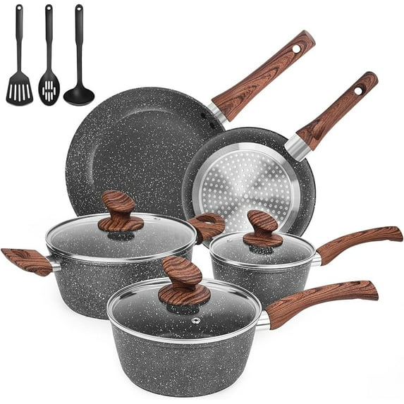 Granite Pots and Pans Set Non Stick, 11 Piece Die-Cast Induction ...