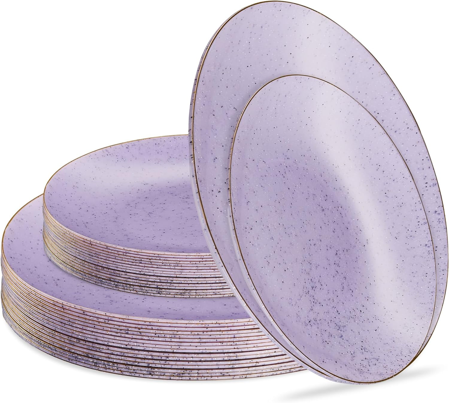 PLASTICPRO Elegant Plastic Dinner Plates Granite Purple Gold Rim ...