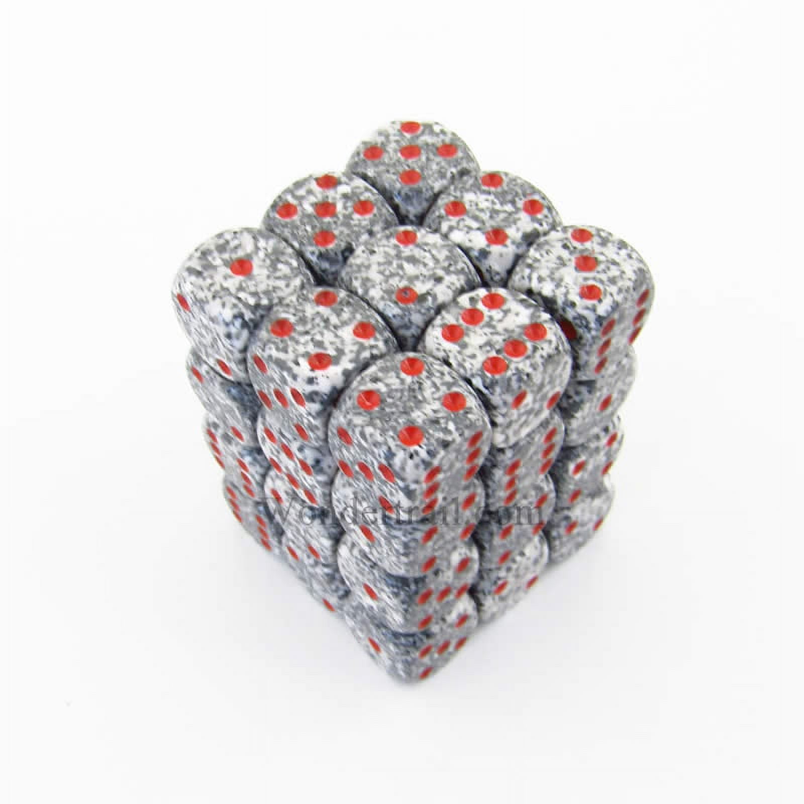 Granite Speckled D6 Dice with Red Pips 12mm (1/2in) Pack of 36 Dice ...