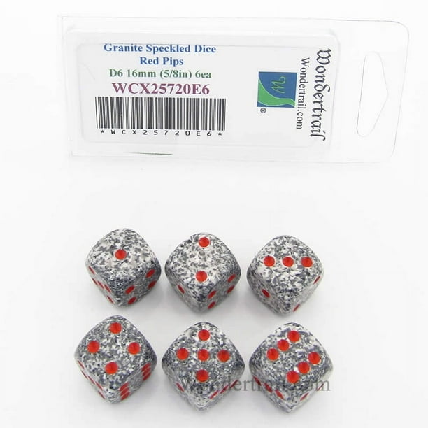 Granite Speckled Dice with Red Pips D6 16mm (5/8in) Pack of 6 Wondertrail - Walmart Business ...