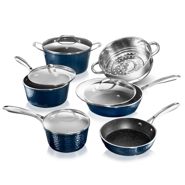 Granite Stone Hammered Titanium Non-Stick Diamond Infused 10 Piece ...