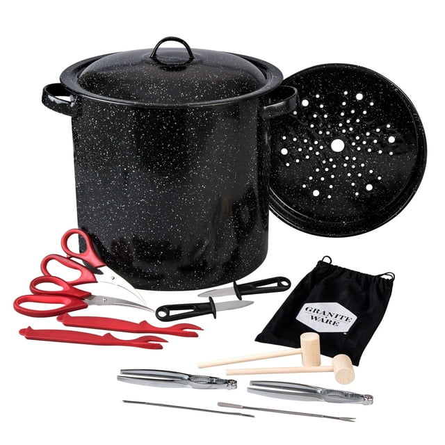 Granite Ware 15-Piece Seafood Set with 15.5 Qt Stock Pot, Lid & Steamer ...