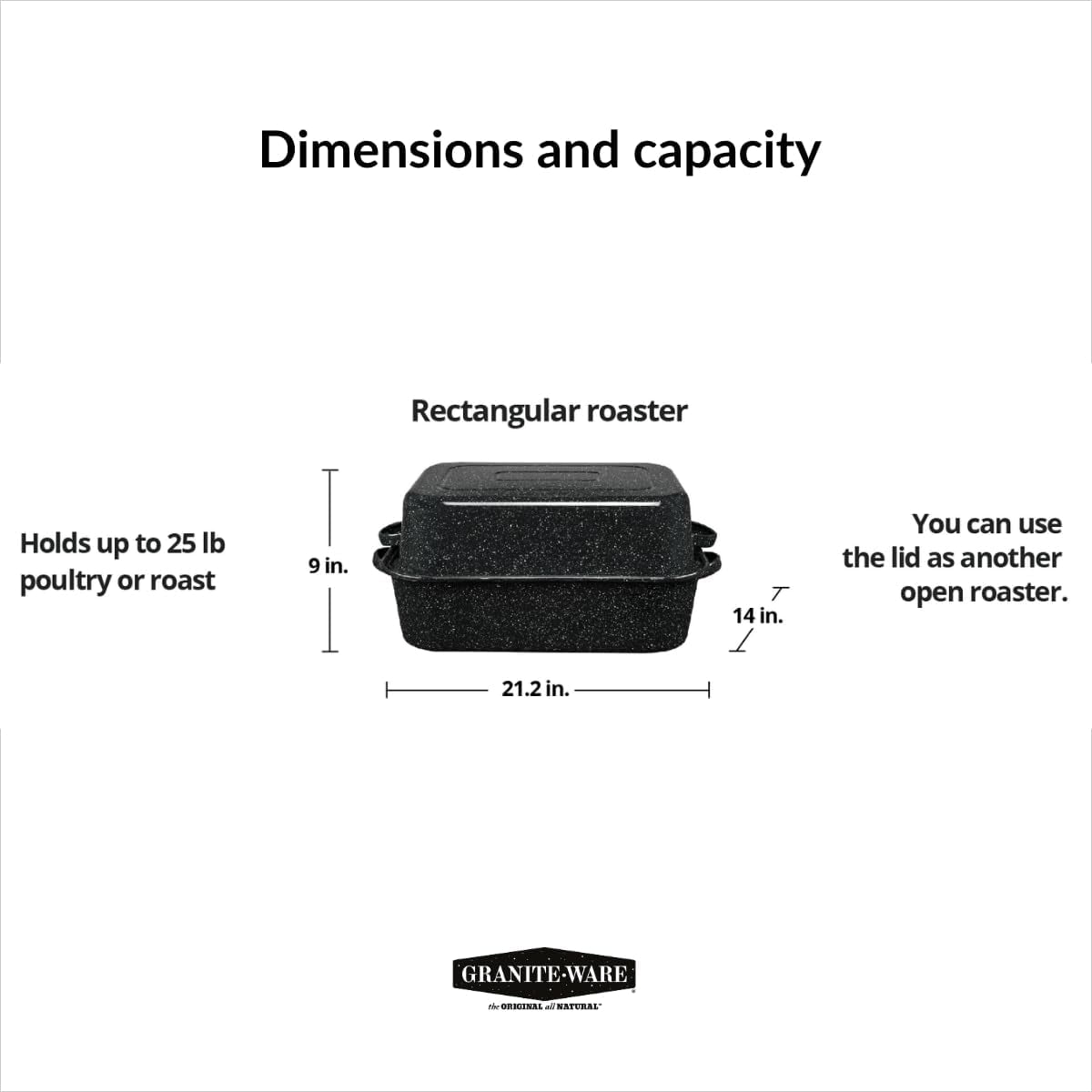 Granite Ware 21 in Oven Rectangular Roaster with lid. (Speckled Black ...