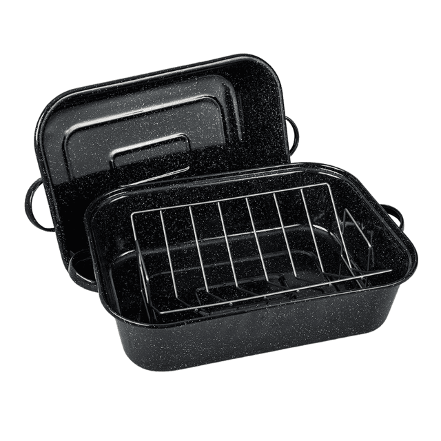 Granite Ware 21 in Oven Rectangular Roaster with lid and V Rack ...