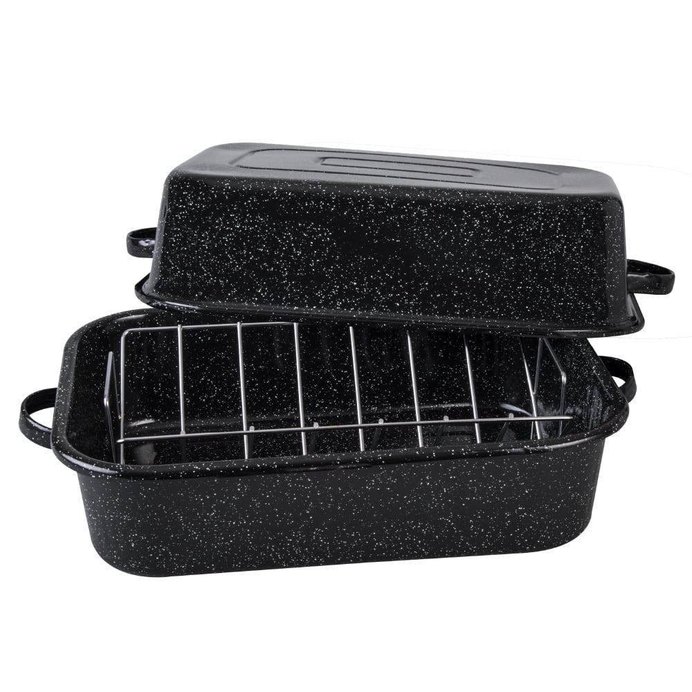 Granite Ware 21 in Oven Rectangular Roaster with lid and V Rack ...