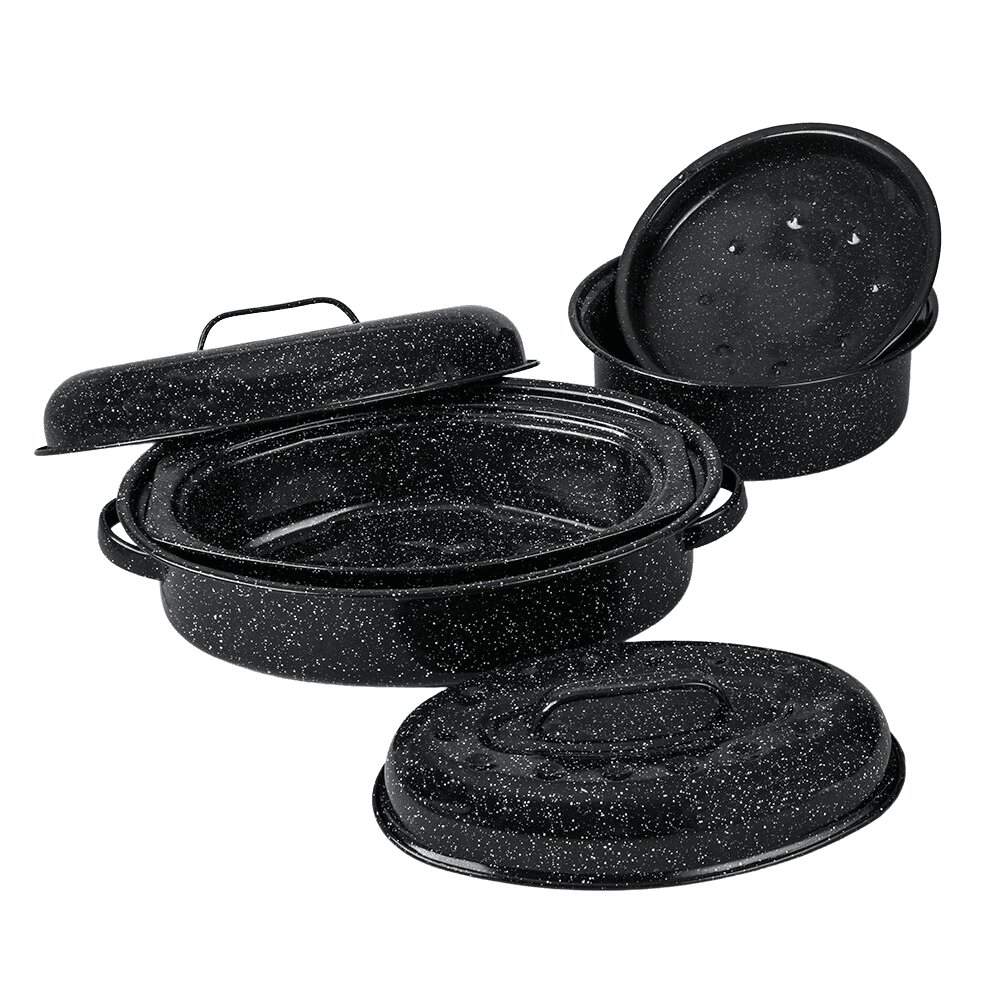 Granite Ware Enamel Roasting Set, Oval 13 in/15 in, Round 3 lb. Roaster ...