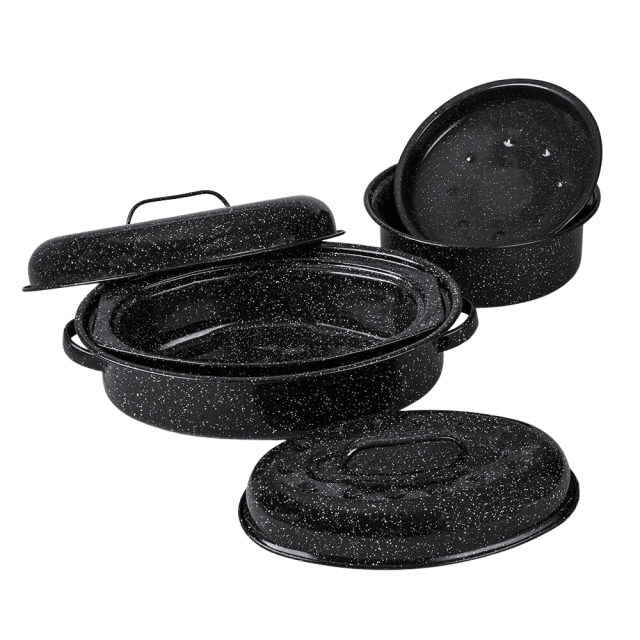 Granite Ware Enamel Roasting Set, Oval 13 in/15 in, Round 3 lb. Roaster ...