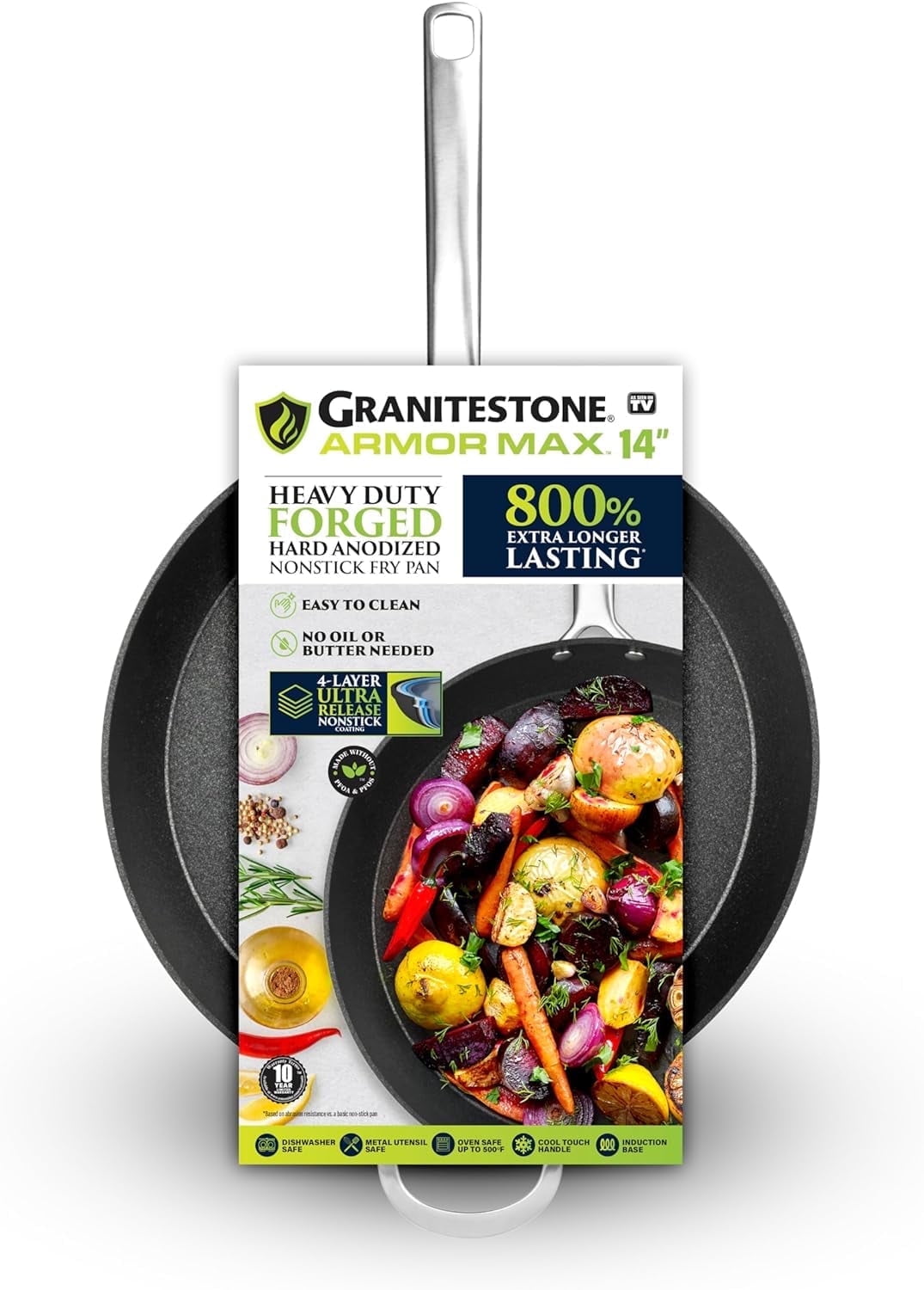Granitestone Armor Max 14 Inch Large Nonstick Skillet with Handle ...