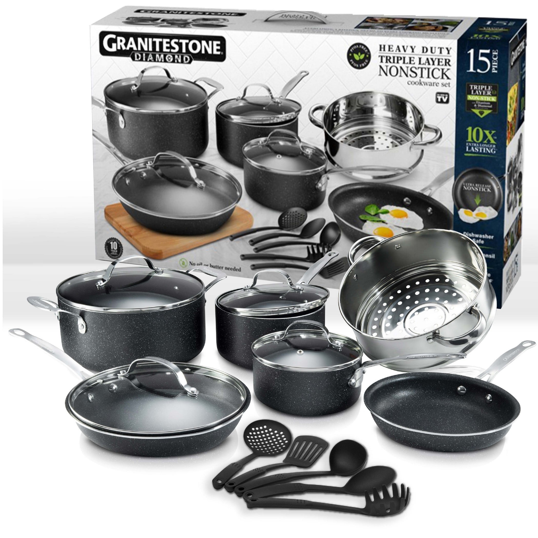 Granitestone Diamond Nonstick Pots and Pans 15 Piece Kitchen Cookware ...