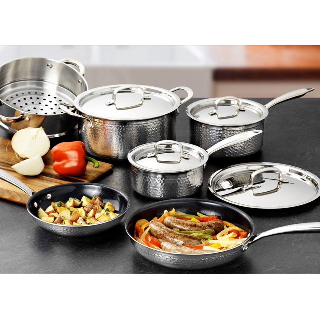 Granitestone Hammered Stainless Steel Pots and Pans Set 10 Pc Nonstick ...
