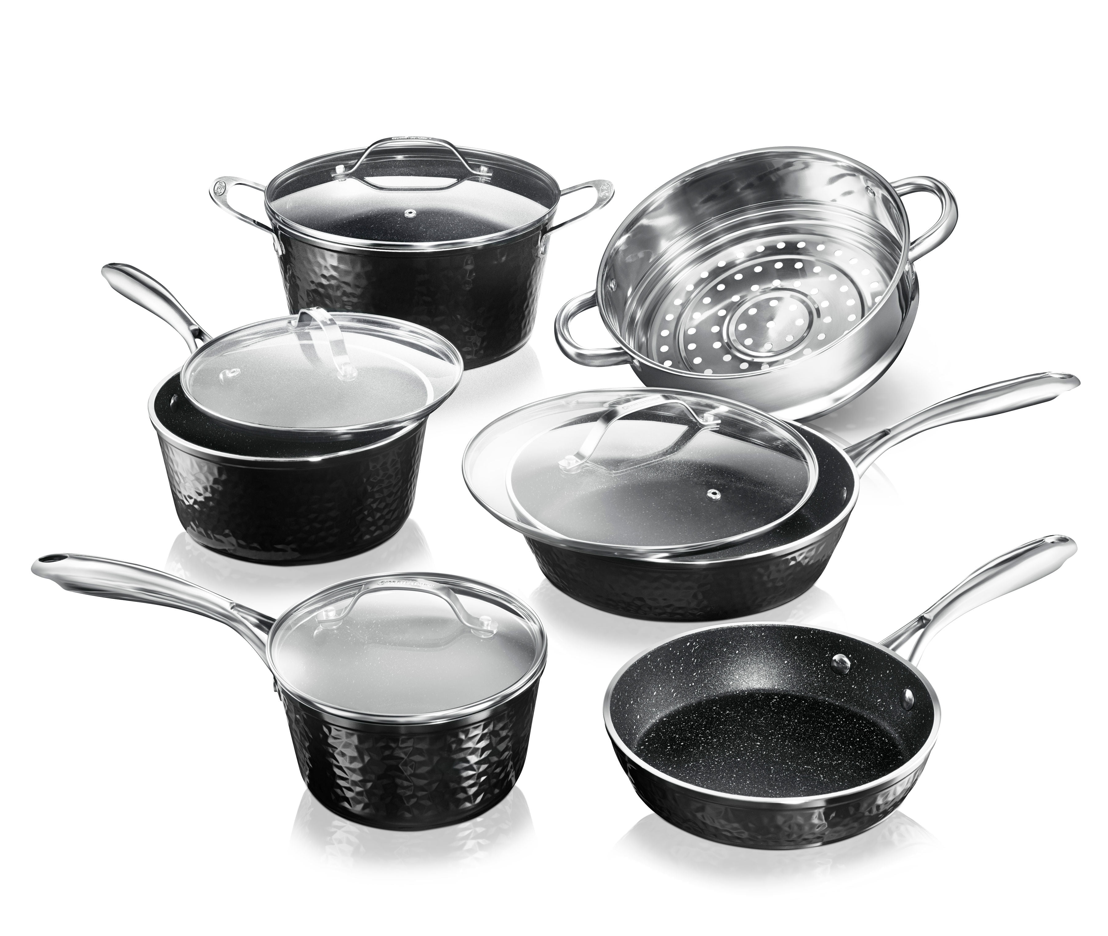 Granite Stone 10-Piece Cookware Set, Titanium Diamond Infused, Hammered ...