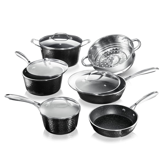Granite Stone 10-Piece Cookware Set, Titanium Diamond Infused, Hammered ...