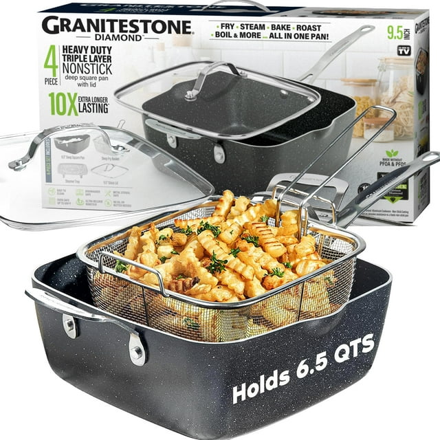 Granitestone Nonstick Fry Pan Set 9.5inch Deep Square Frying Pan Frying ...