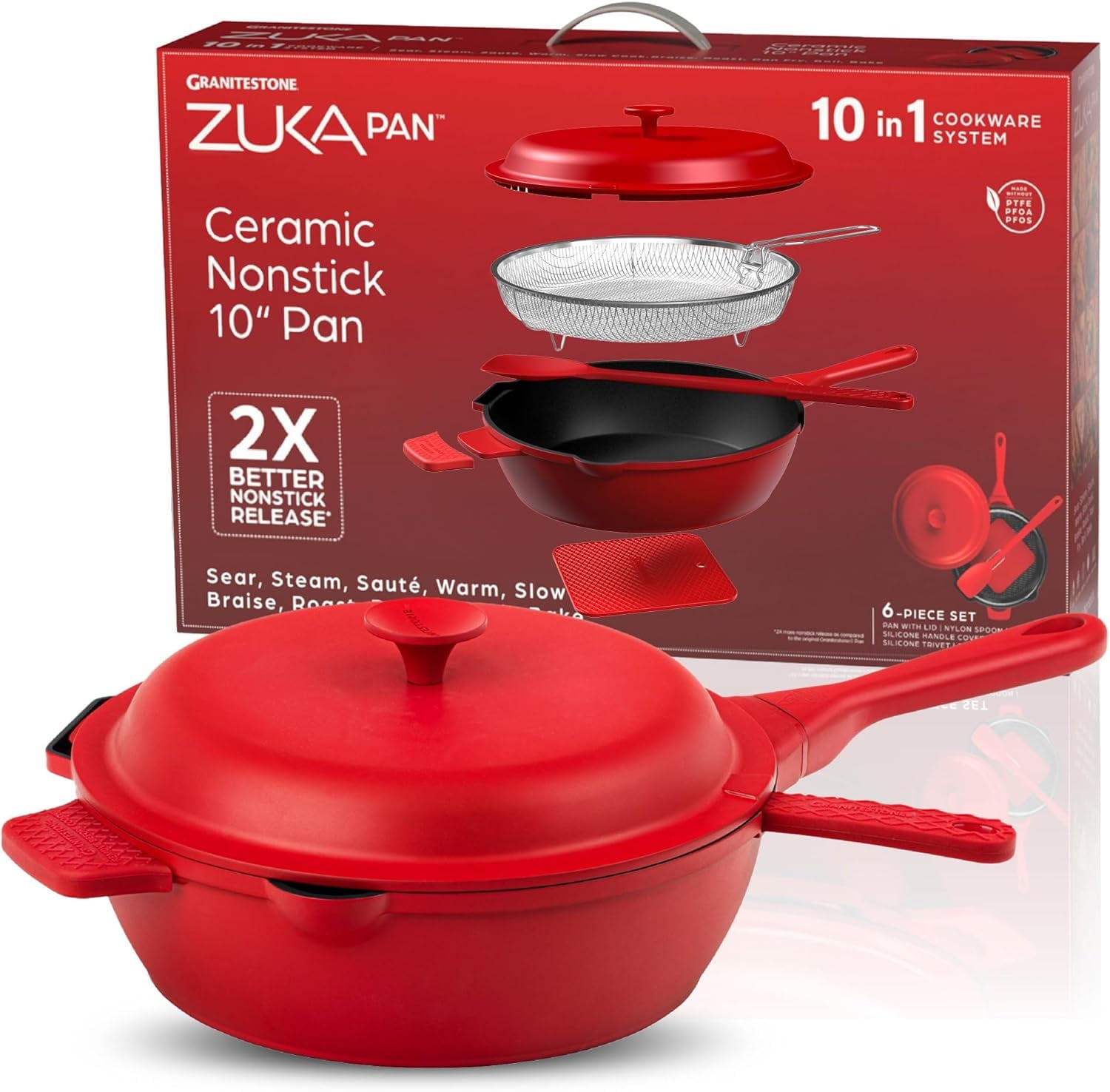 Granitestone ZUKA Ceramic Pan, 12 Inch Ceramic Deep Frying Pan Set with ...