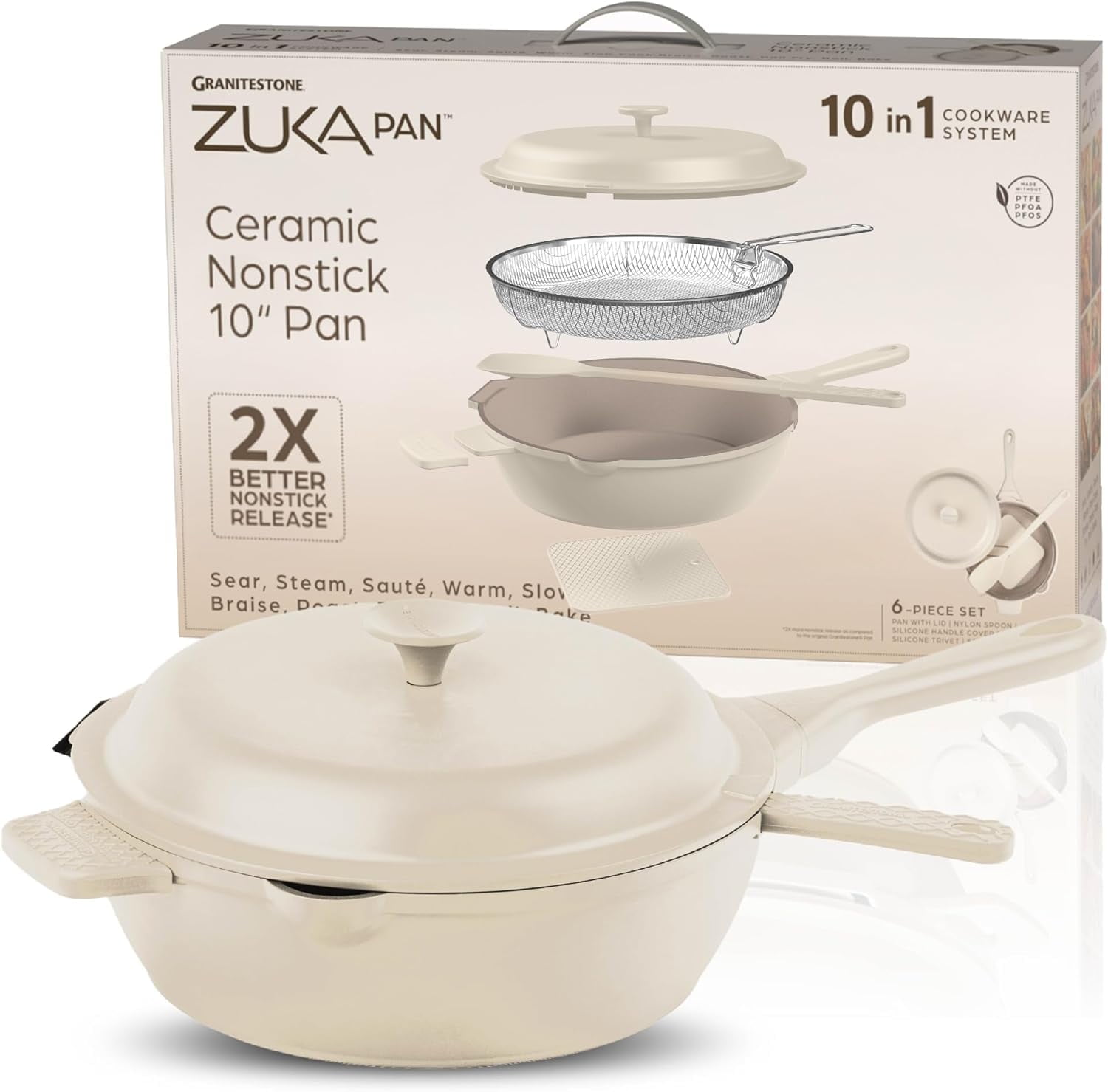Granitestone ZUKA Ceramic Pan, 12 Inch Ceramic Deep Frying Pan Set with ...