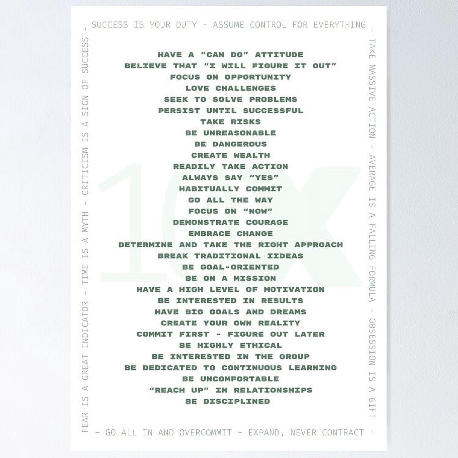 Grant Cardone 10X Success Motivational UNFRAMED Poster - (green ...
