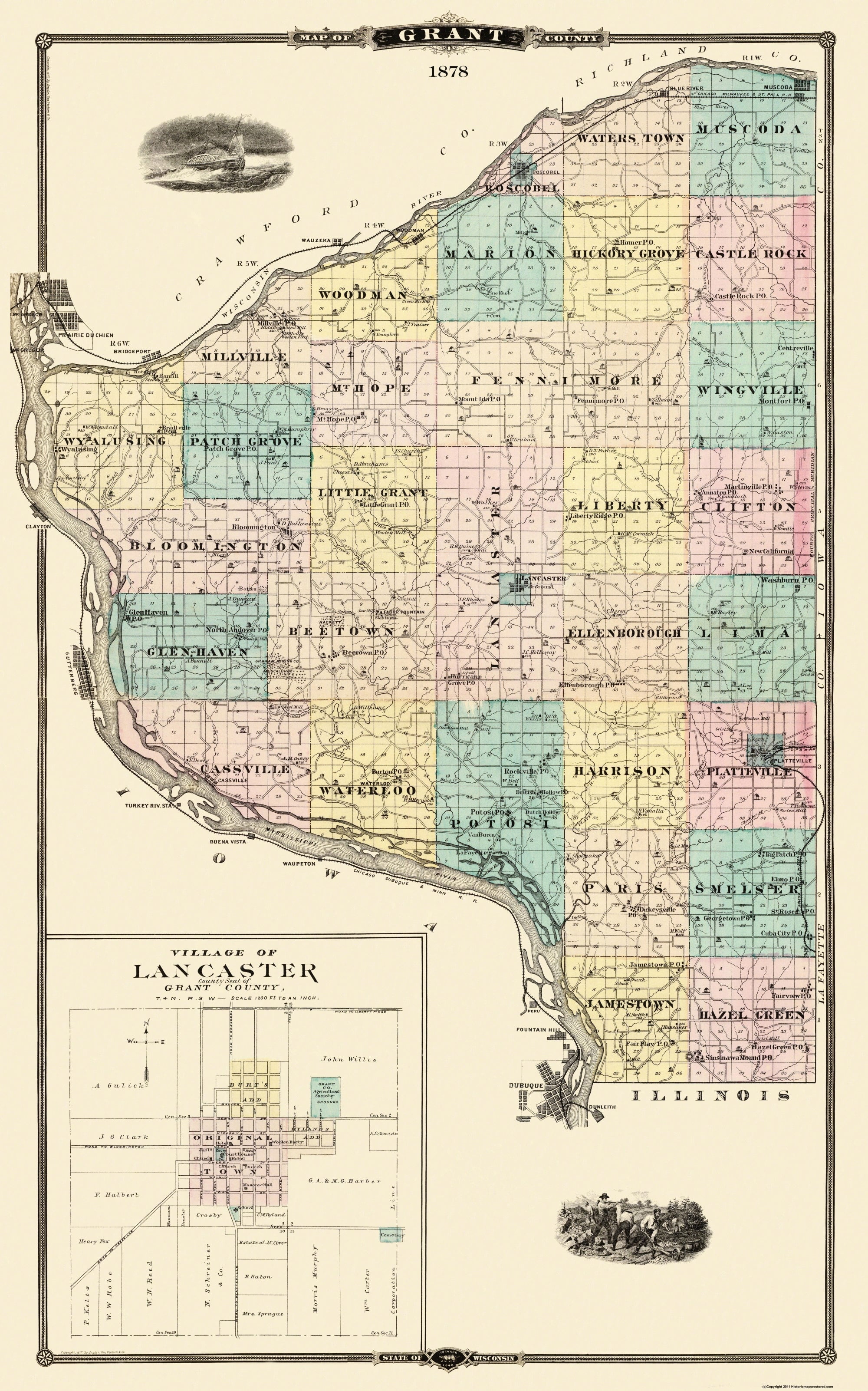 Historic County Map - Grant County Wisconsin - Snyder 1878 - 23 x 36.88 ...