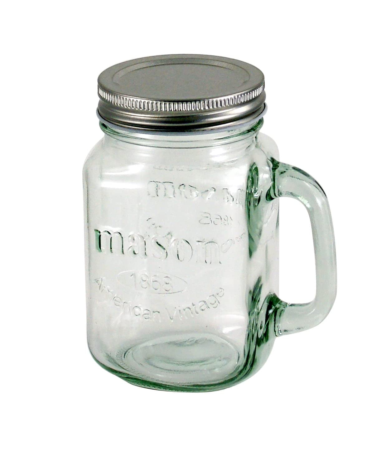 Grant Howard Mason Classics Vintage Glass Jar Mug, Metal Emboss Top, 16 ...