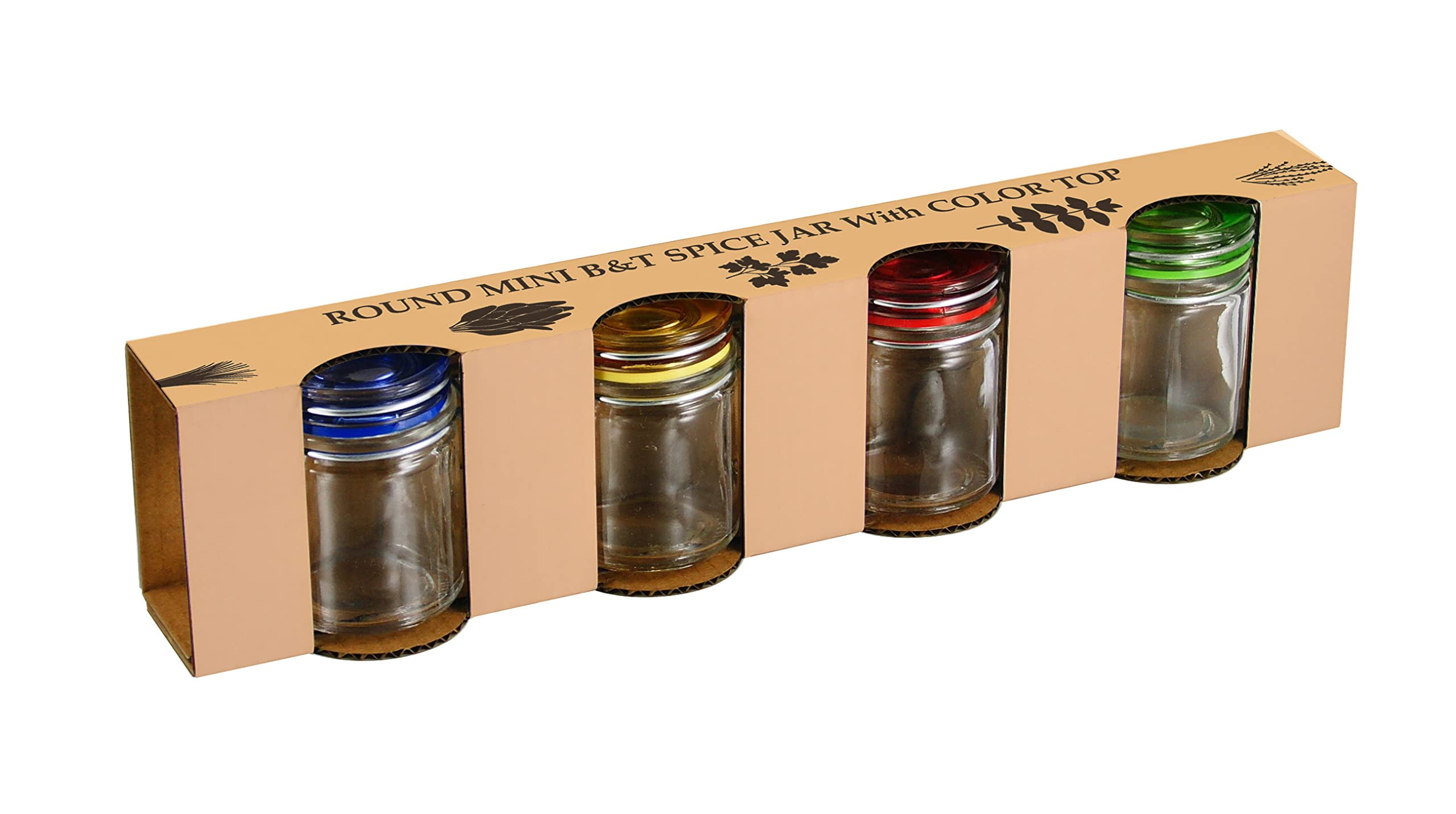 Grant Howard Round Mini Jars with Color Airtight Hinged Lid, 4 Sets 1.7 ...