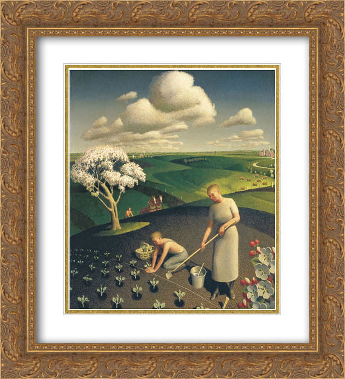 Grant Wood 2x Matted 20x22 Gold Ornate Framed Art Print 'Spring in the ...