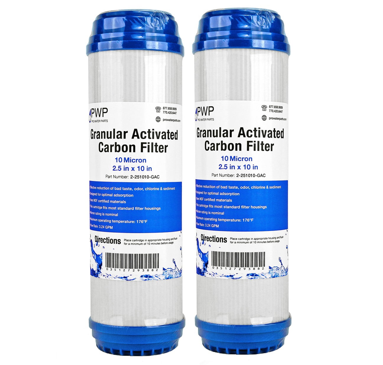 Granular Activated Carbon Water Filter Cartridge 2.5 x10" 10 Micron 2 ...