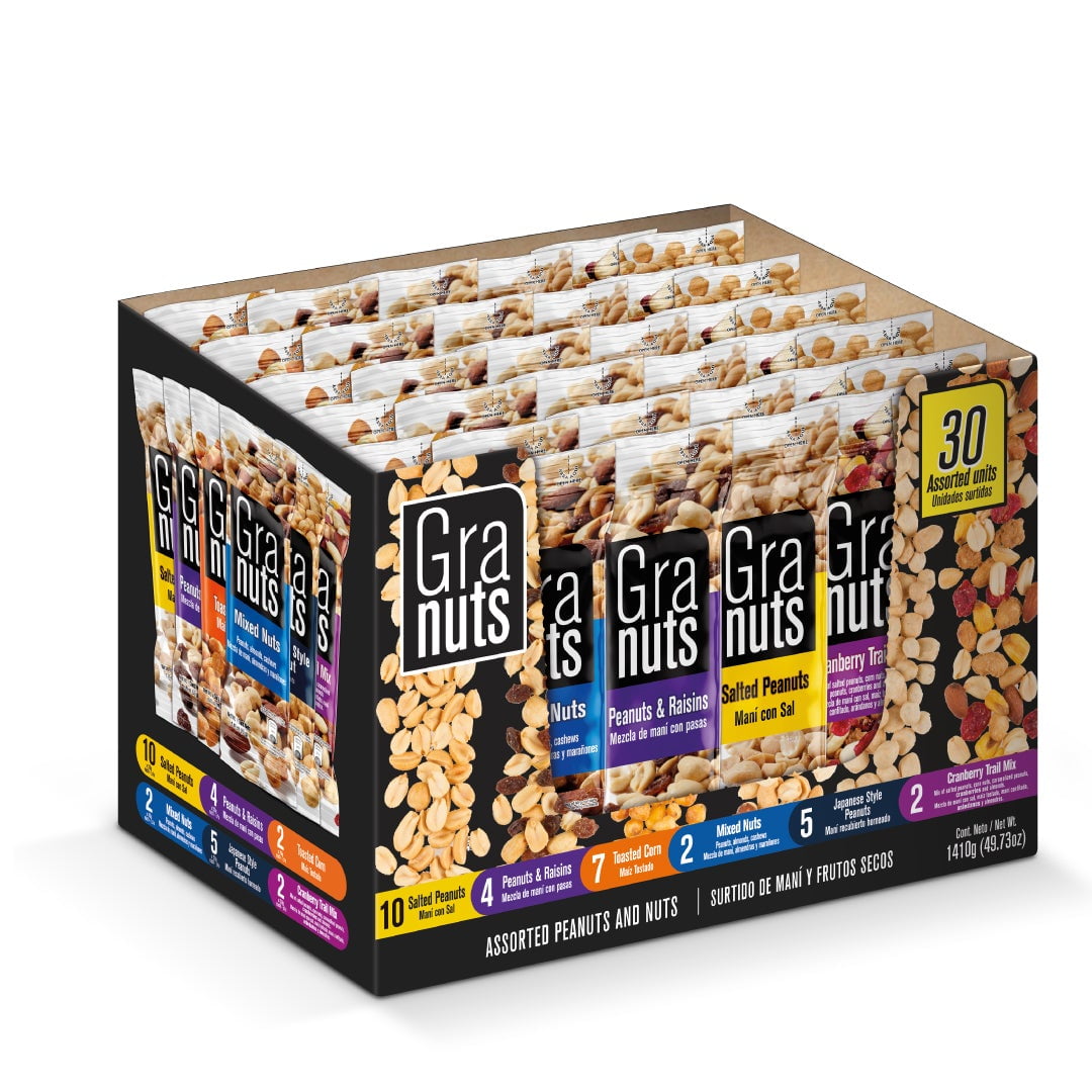 Granuts Assorted Snack Pack: Peanuts, Nuts & Trail Mix, 30 Bags, 49.73 ...