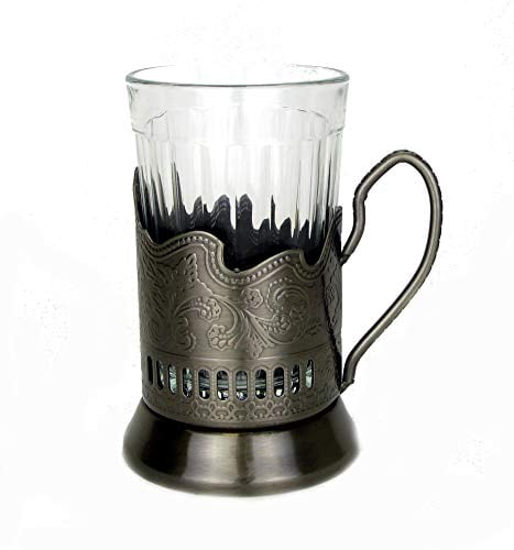 Granyonyi Square Faceted Drinking Tea Glass w/ Metal Holder ...