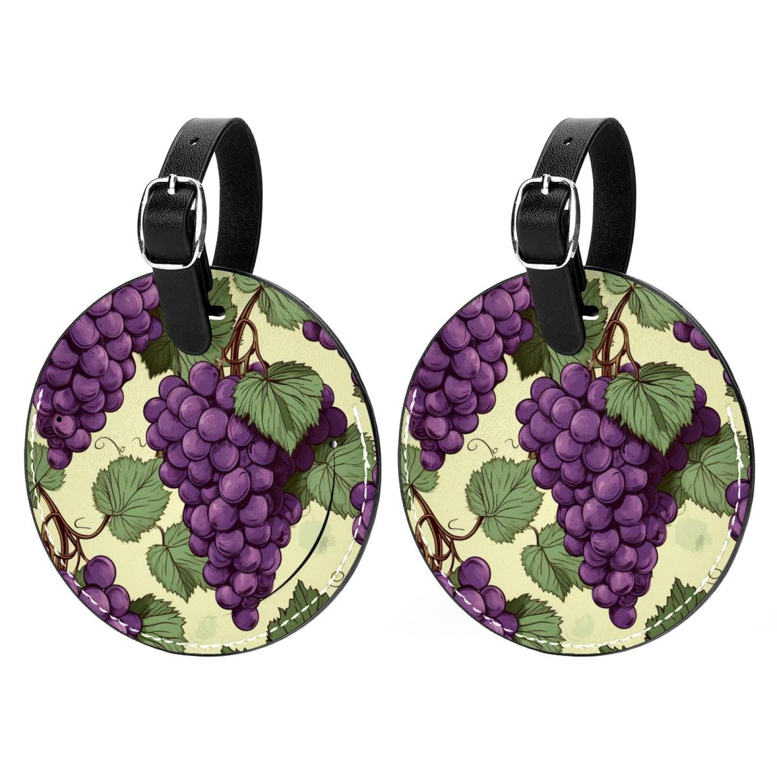 Grape 2Pcs PU Leather Round Luggage Tags with Privacy Cover and Name ID ...