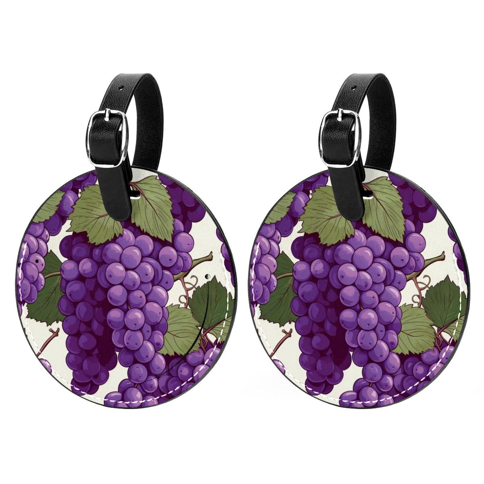 Grape 2Pcs PU Leather Round Luggage Tags with Privacy Cover and Name ID ...