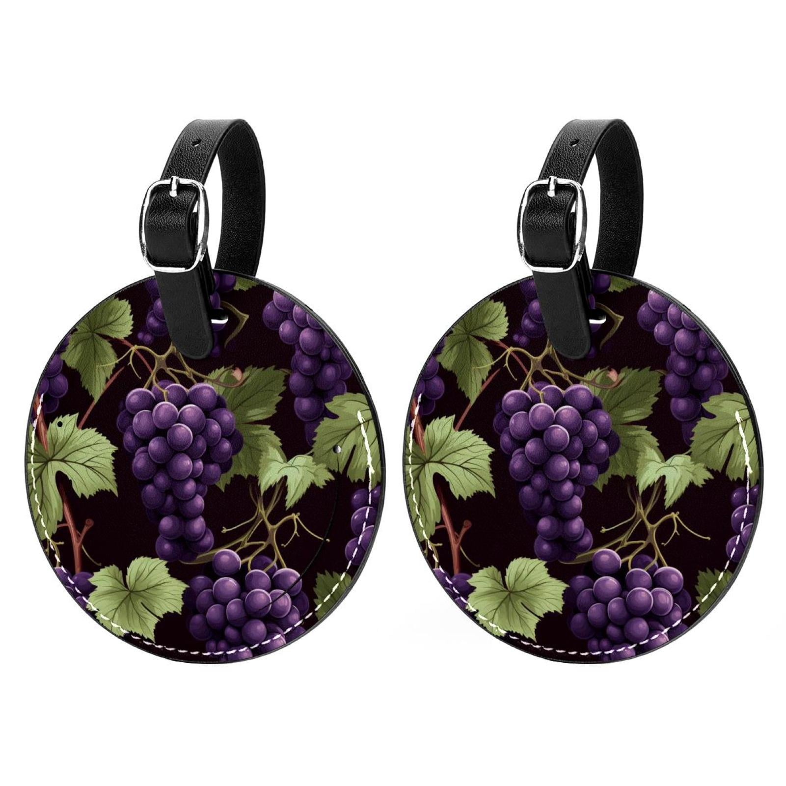 Grape 2Pcs PU Leather Round Luggage Tags with Privacy Cover and Name ID ...