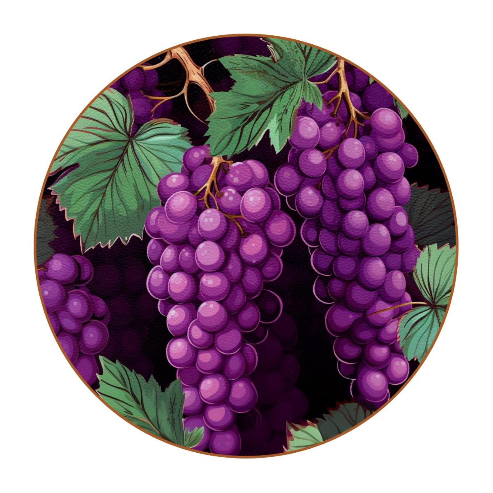 Grape 6Pcs Round Microfiber Leather Table Coasters, 11x11 cm/4.3x4.3 in ...