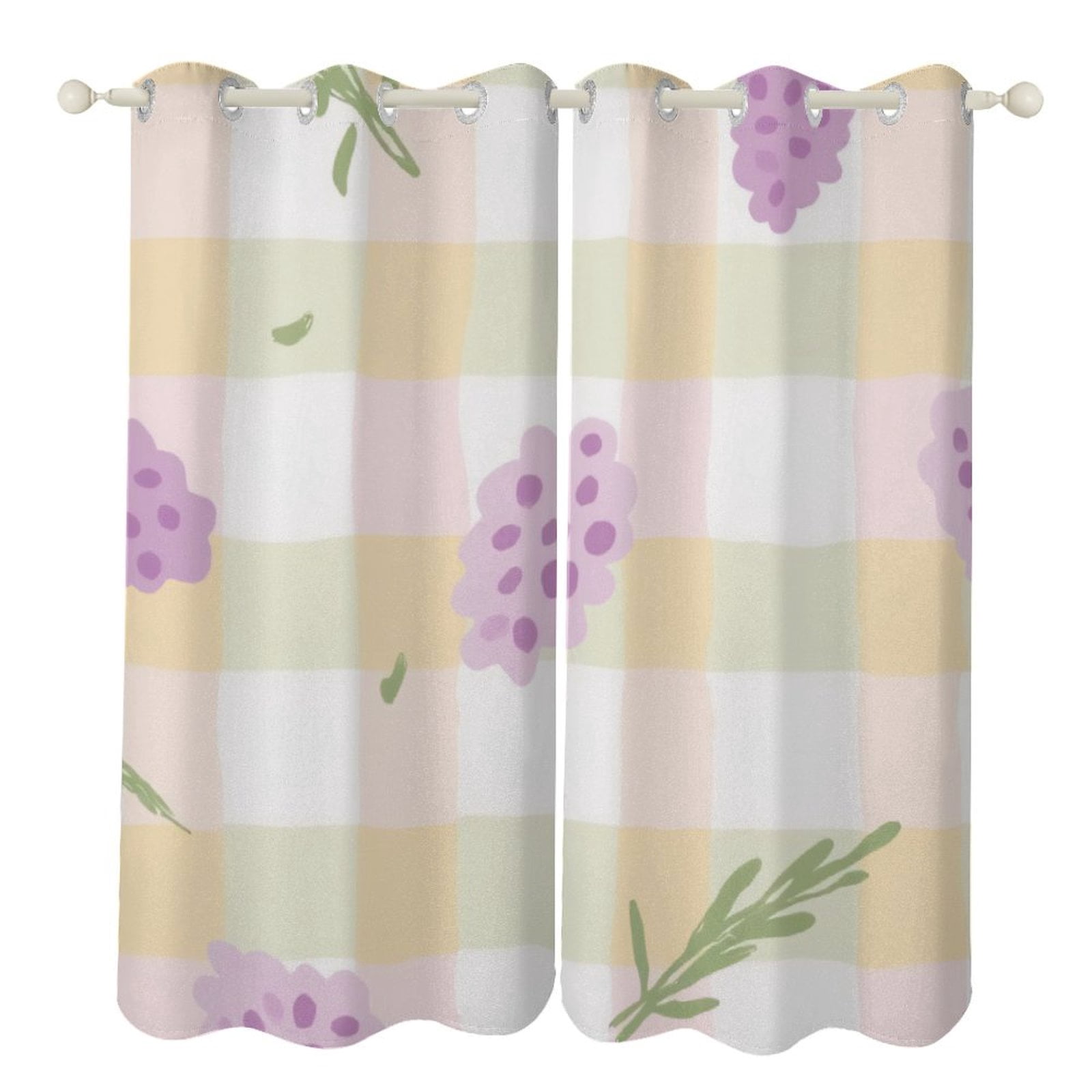 Grape Cluster on Pastel Check Luxury Window Curtains Blinds for Living ...