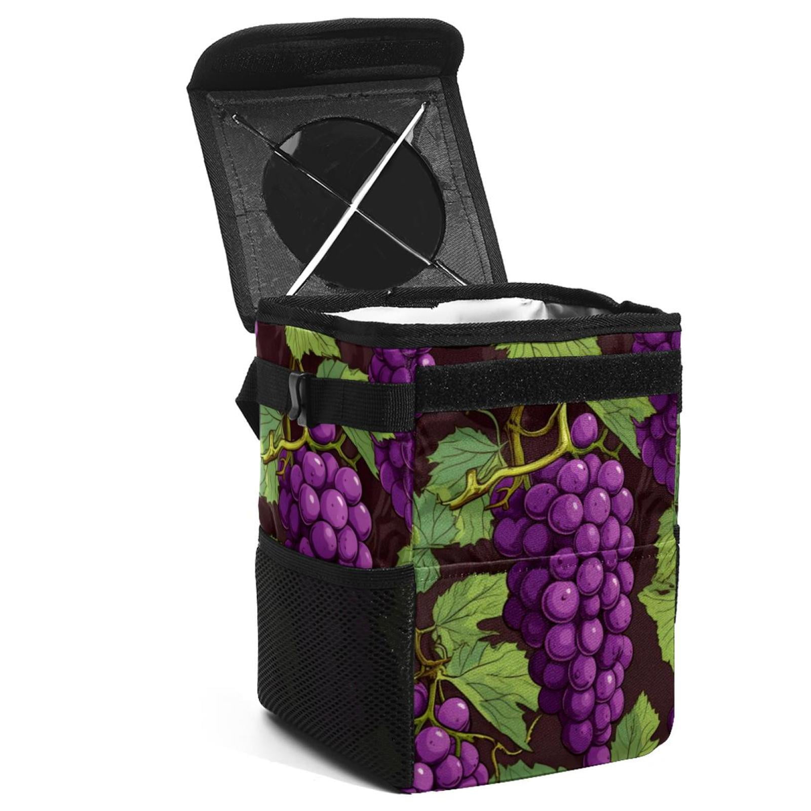 Grape Foldable Car Trash Bin with Lid, Leak-Proof, Hanging Storage Bag ...