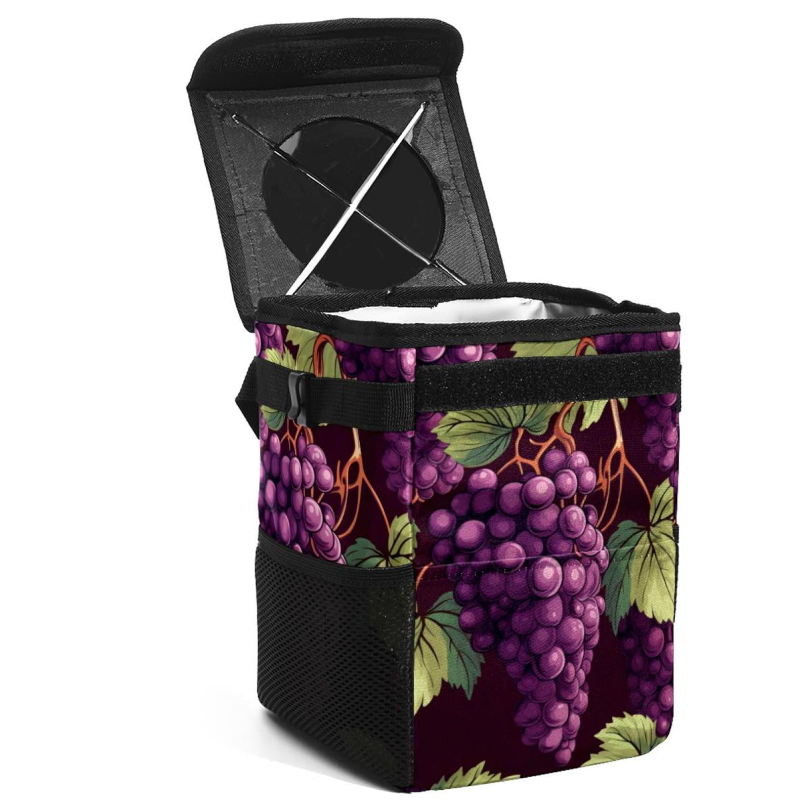 Grape Foldable Car Trash Bin with Lid, Leak-Proof Mini Trash Can, Car ...
