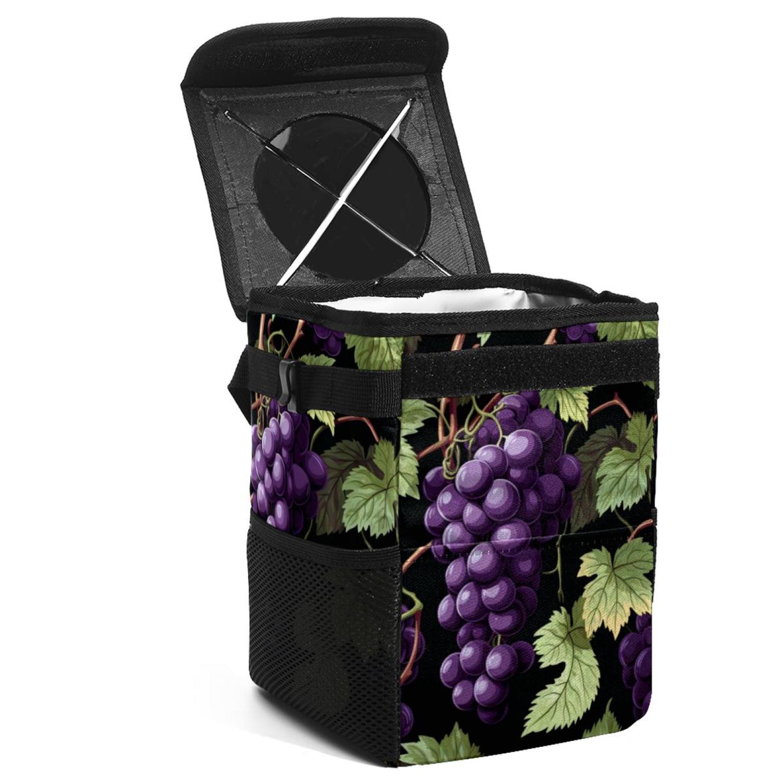 Grape Foldable Car Trash Can with Lid, Leak-Proof Car Trash Bin ...