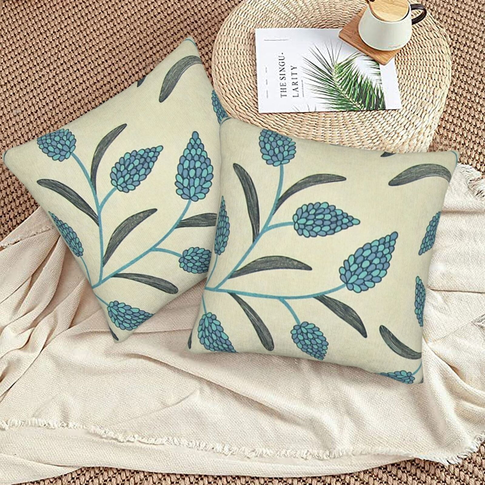 Grape Hyacinths Spring Throw Pillow Covers 16"X16" Set Of 2 Sofa Rustic ...