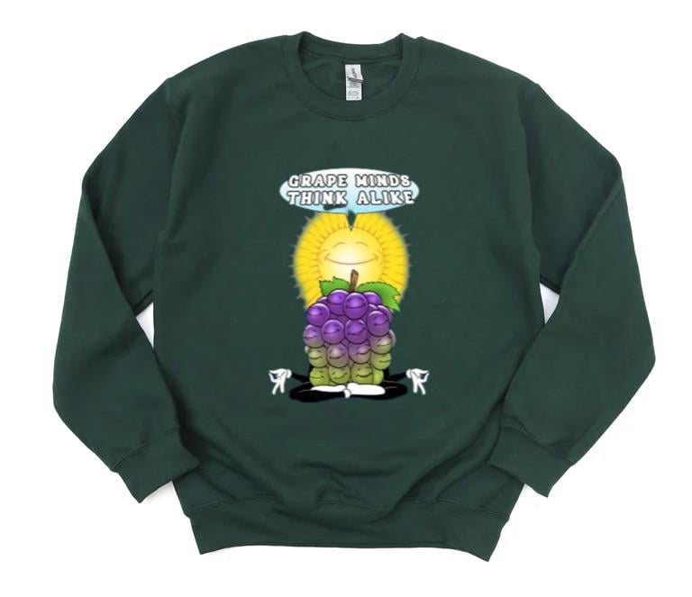 Grape Minds Fun Meditation Fruit Message Think Wine Juice Cute Sweet Zen Sweatshirt, for men ...